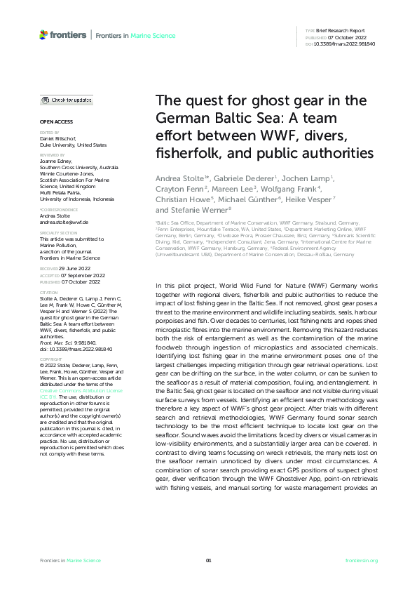 (PDF) The quest for ghost gear in the German Baltic Sea: A team effort between WWF, divers ...
