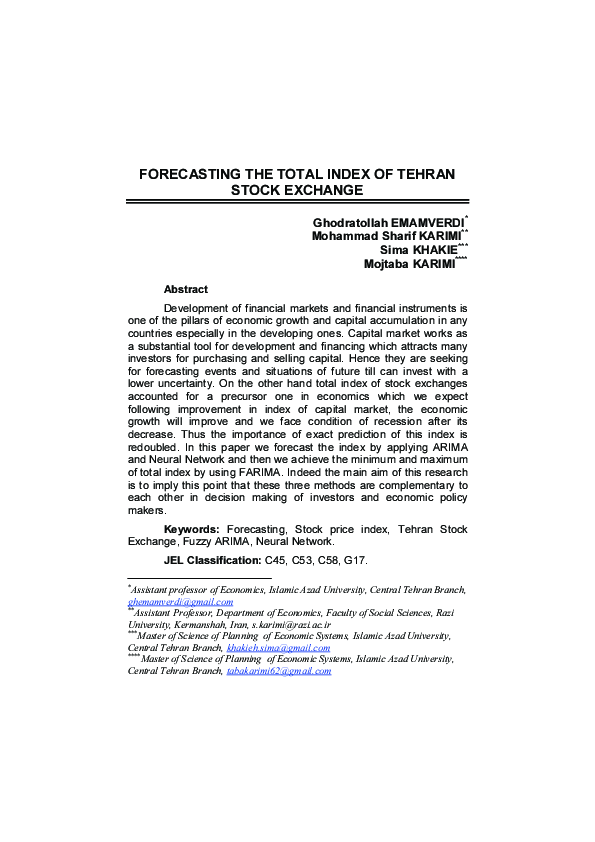 (PDF) Forecasting The Total Index Of Tehran Stock Exchange