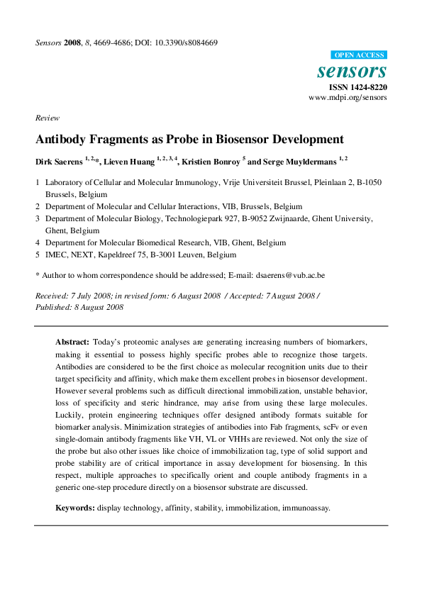 (PDF) Review Antibody Fragments as Probe in Biosensor Development