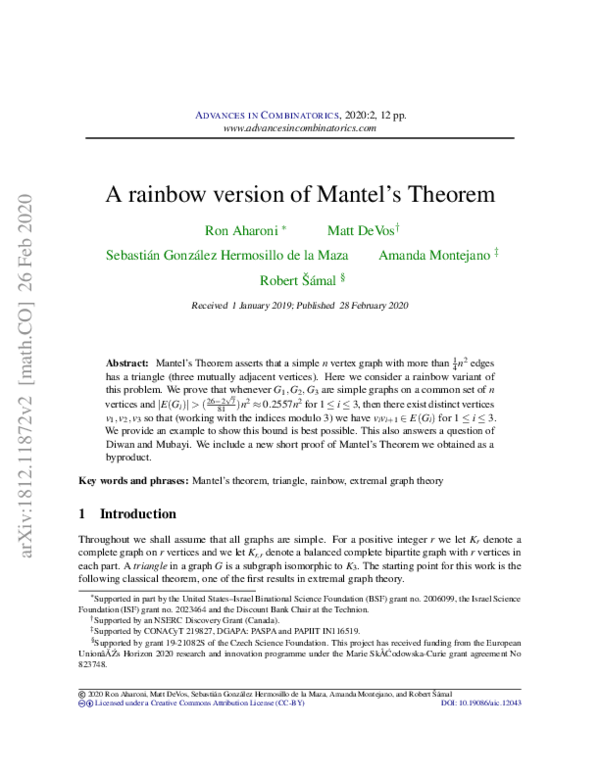 (PDF) A rainbow version of Mantel's Theorem
