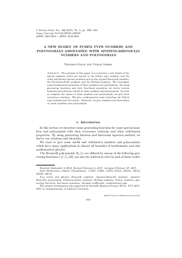 (PDF) A New Family of Fubini Type Numbers and Polynomials Associated ...