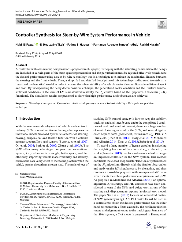 (PDF) Controller Synthesis for Steer-by-Wire System Performance in Vehicle