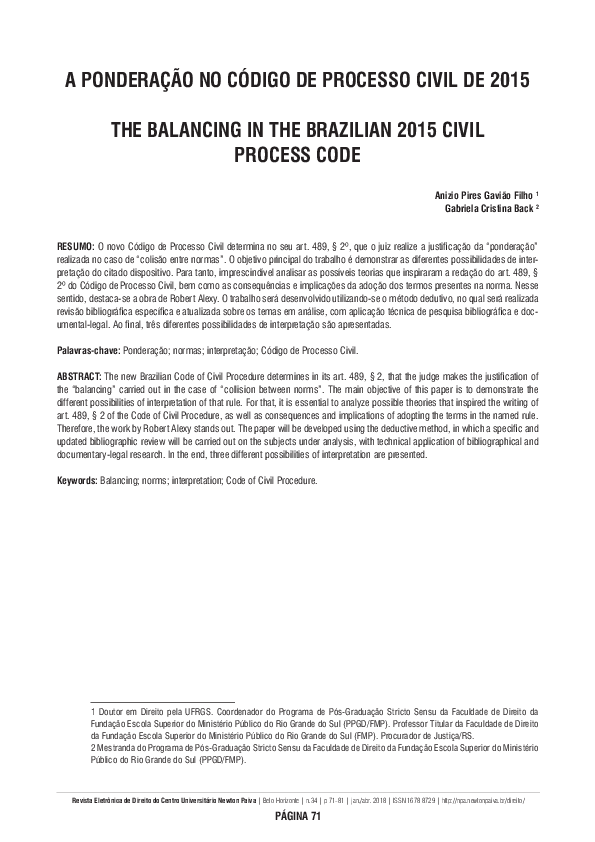 (PDF) A ponderação no Código de Processo Civil de 2015 = The balancing ...