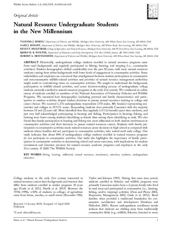 (PDF) Natural Resource Undergraduate Students in the New Millennium