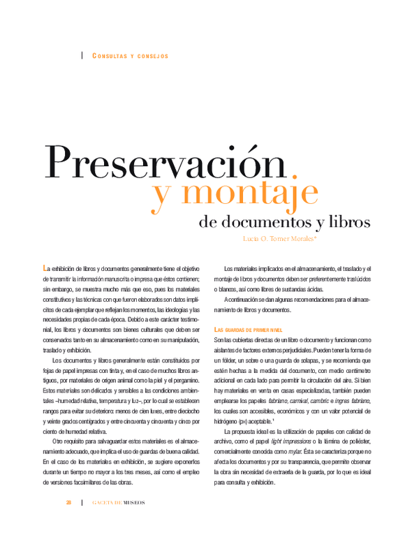 (PDF) Preservación y montaje de documentos y libros | Lucía Morales - Academia.edu