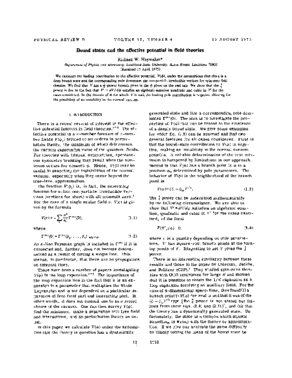 (PDF) Bound states and the effective potential in field theories