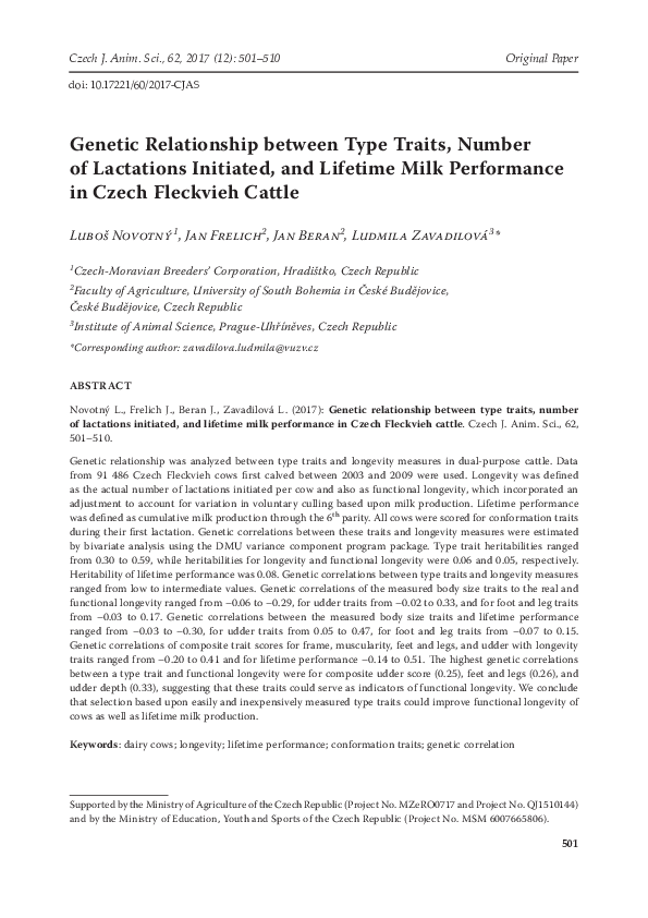 Pdf Genetic Relationship Between Type Traits Number Of Lactations Initiated And Lifetime