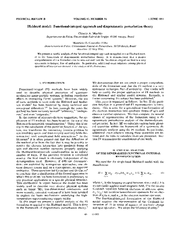 (PDF) Hubbard model: Functional-integral approach and diagrammatic ...