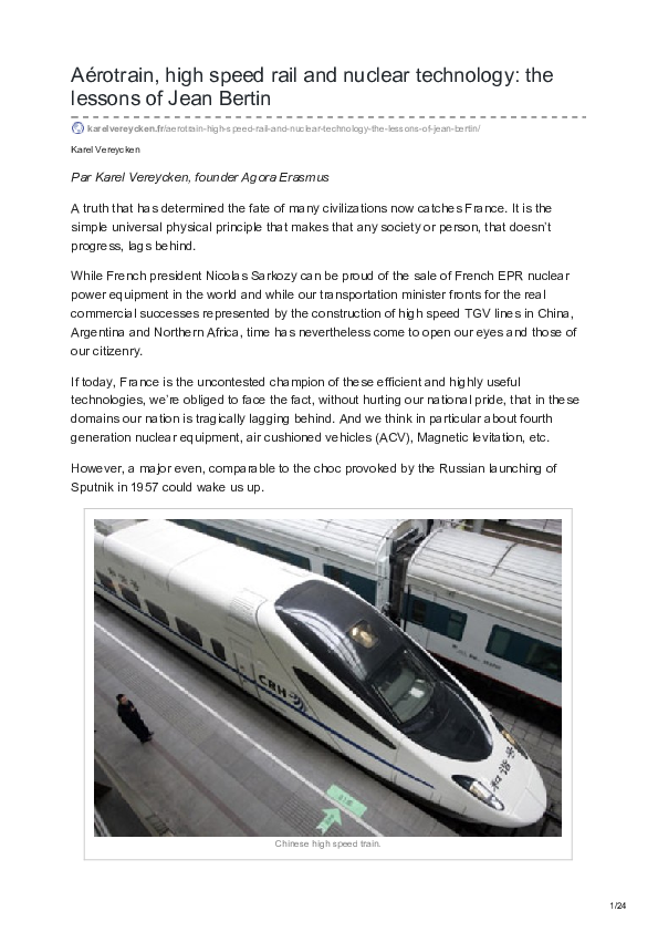 (PDF) Aérotrain, TGV, high speed rail and nuclear technology: the lessons of Jean Bertin
