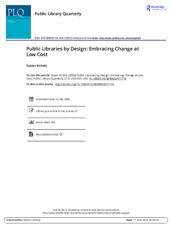 (PDF) Public Libraries by Design: Embracing Change at Low Cost