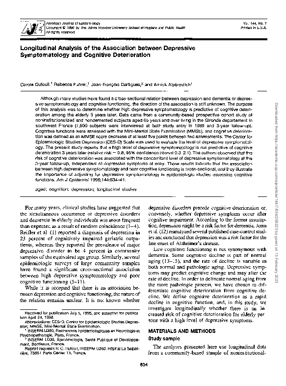 (PDF) Longitudinal Analysis of the Association between Depressive ...