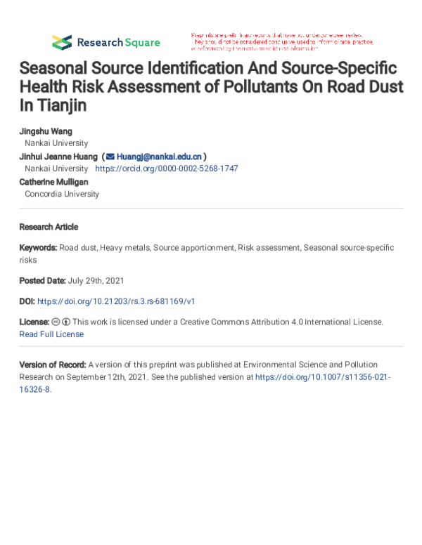 (PDF) Seasonal source identification and source-specific health risk ...