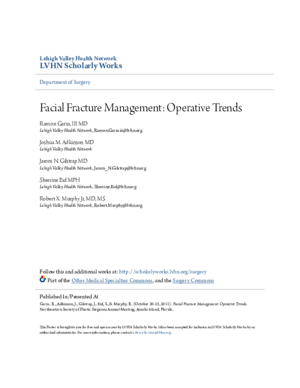(PDF) Facial Fracture Management: Operative Trends