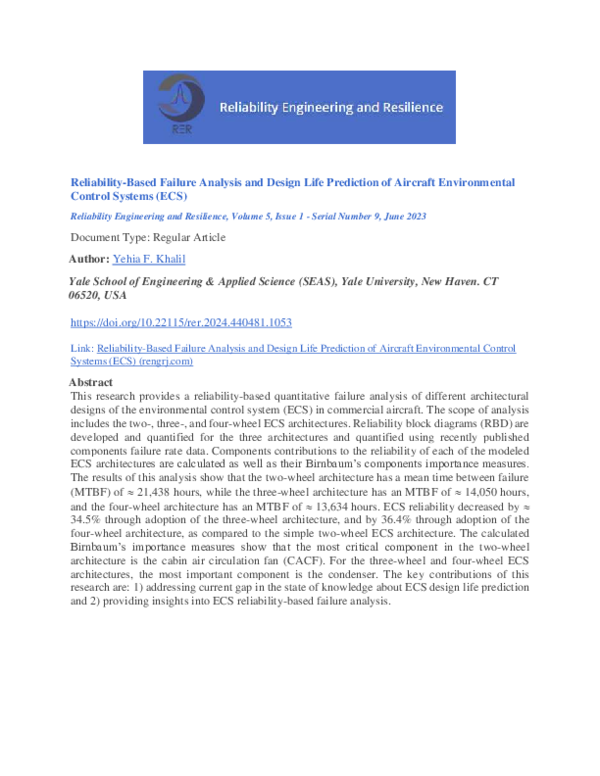 (PDF) Reliability-Based Failure Analysis and Design Life Prediction of Aircraft Environmental ...