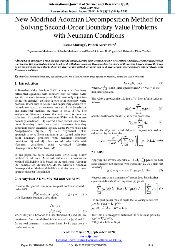 Pdf New Modified Adomian Decomposition Method For Solving Second