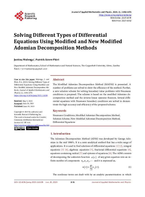 Pdf Modified Adomian Methods For Differential Equations