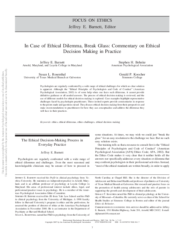 (PDF) In case of ethical dilemma, break glass: Commentary on ethical ...