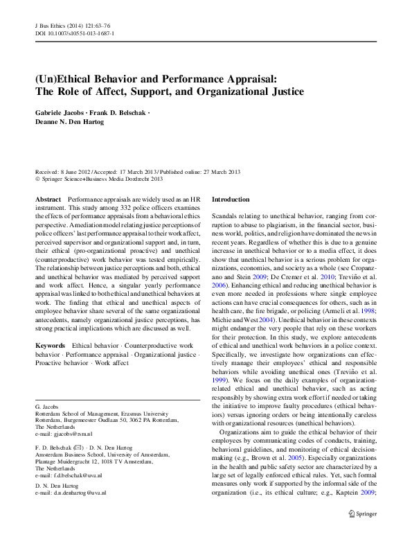 (PDF) (Un)Ethical Behavior and Performance Appraisal: The Role of ...