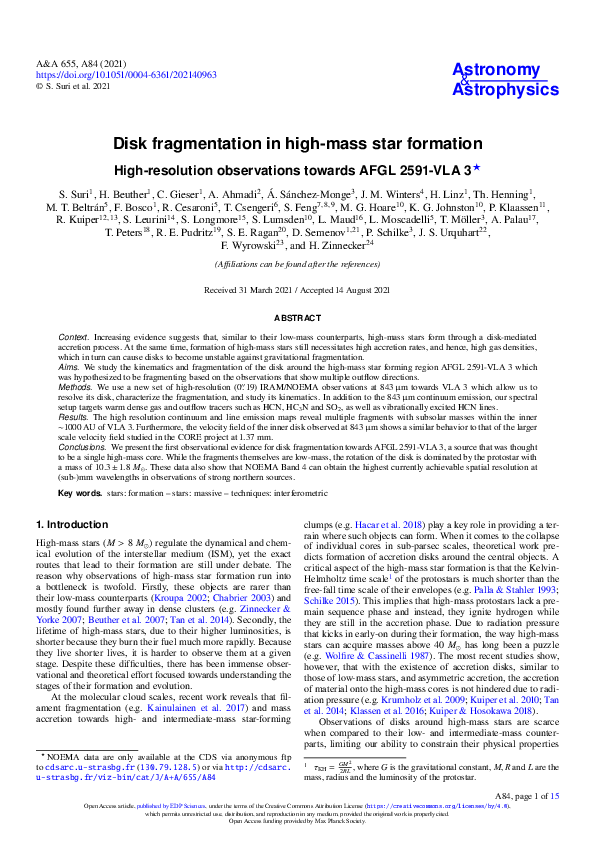 (PDF) Disk fragmentation in high-mass star formation