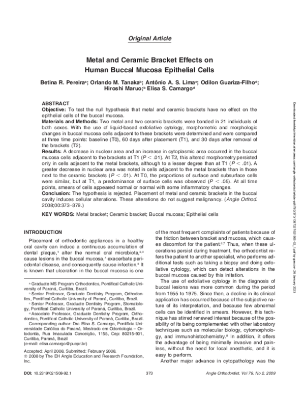 (PDF) Metal and Ceramic Bracket Effects on Human Buccal Mucosa ...