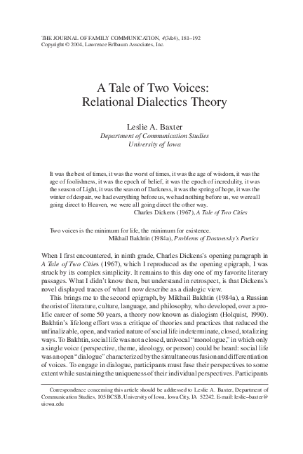 (PDF) A Tale of Two Voices: Relational Dialectics Theory