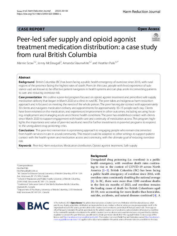 (PDF) Peer-led safer supply and opioid agonist treatment medication ...