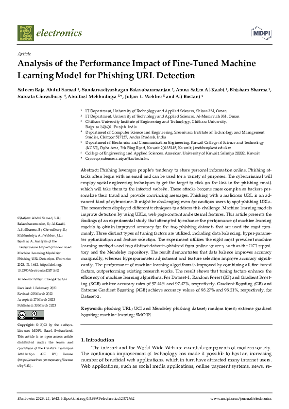 (PDF) Analysis of the Performance Impact of Fine-Tuned Machine Learning Model for Phishing URL ...