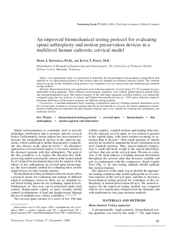 (PDF) An improved biomechanical testing protocol for evaluating spinal ...