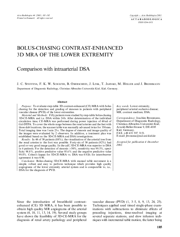 (PDF) Bolus-Chasing Contrast-Enhanced 3D MRA of the Lower Extremity ...