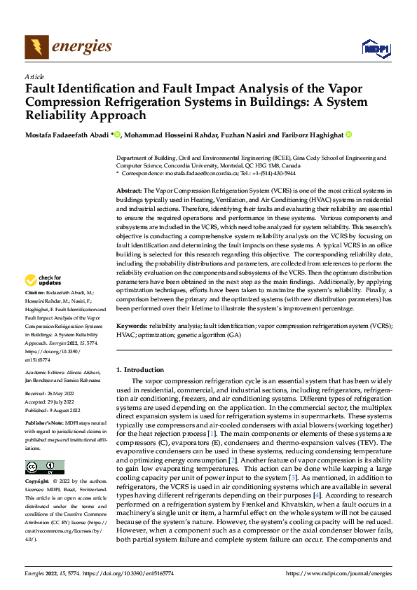 (PDF) Fault Identification and Fault Impact Analysis of The Vapor Compression Refrigeration ...