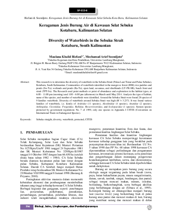 (PDF) Diversity of Waterbirds in the Sebuku Strait Kotabaru, South ...