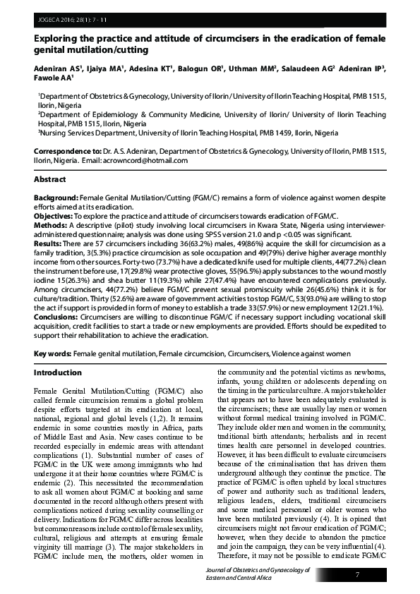 (PDF) Female Genital Mutilation Circumcisers