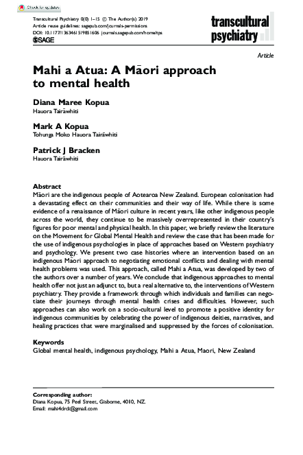(PDF) Mahi a Atua: A Māori approach to mental health