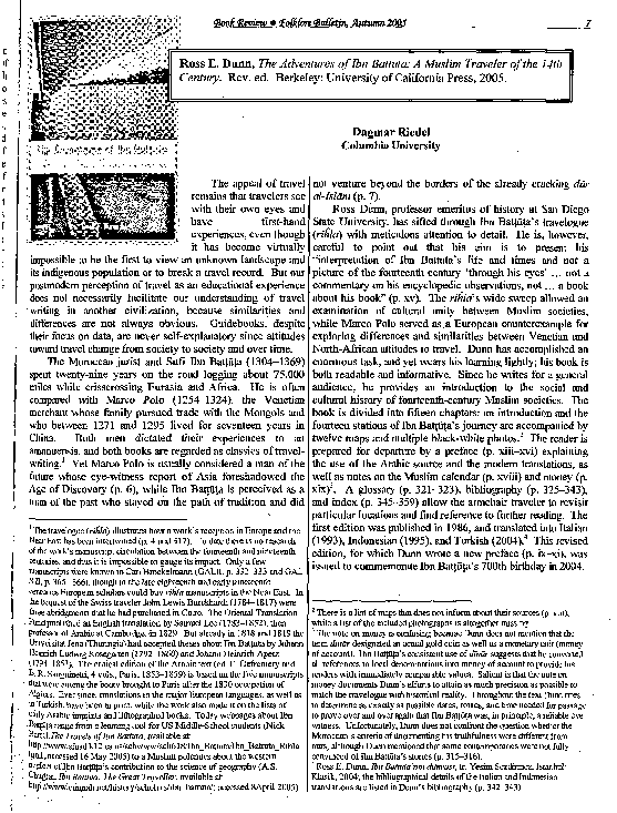 (PDF) Review of Ross E. Dunn, The Adventures of Ibn Battuta: A Muslim ...