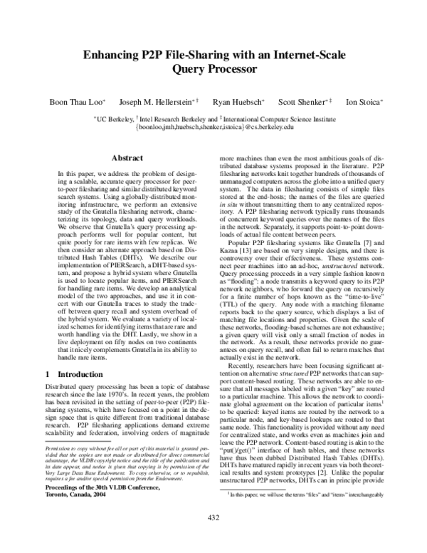 (PDF) Enhancing P2P File-Sharing with an Internet-Scale Query Processor