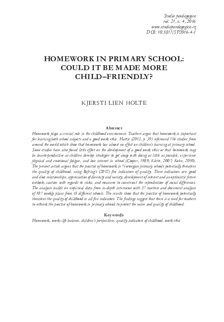 (PDF) Homework in Primary School: Could It Be Made More Child-Friendly?