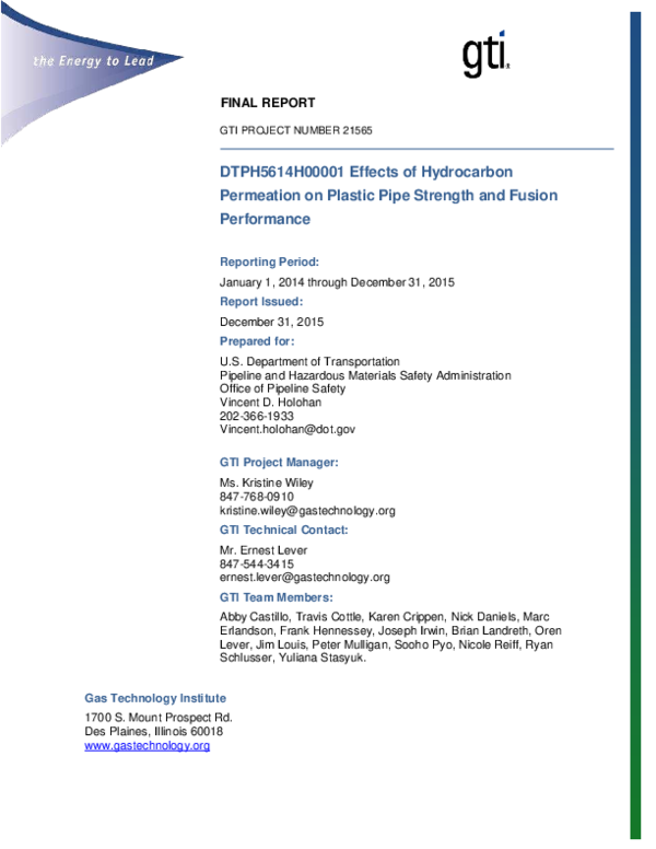 (PDF) Effects of Hydrocarbon Permeation on Plastic Pipe Strength and ...