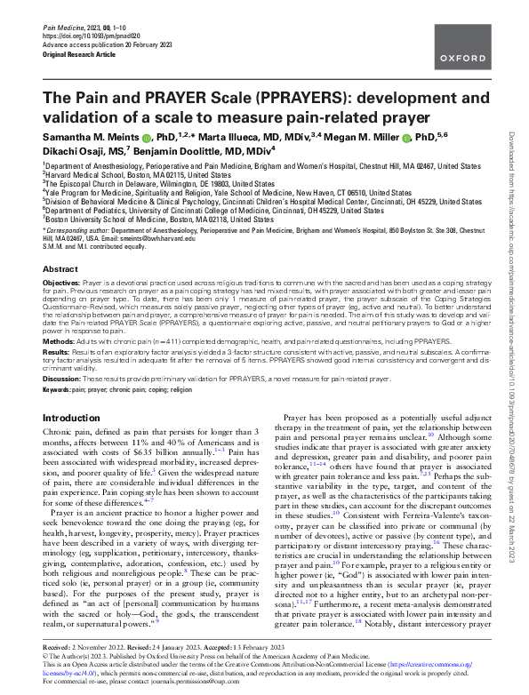 (PDF) The Pain and PRAYER Scale (PPRAYERS): development and validation ...