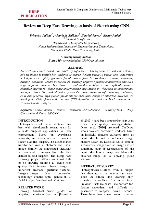 (PDF) Review on Deep Face Drawing on basis of Sketch using CNN