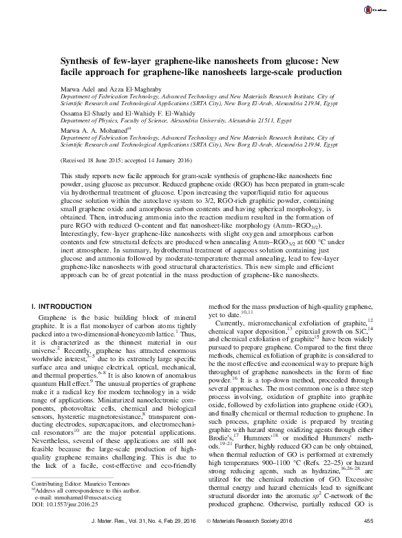 (PDF) Synthesis of few-layer graphene-like nanosheets from glucose: New facile approach for ...