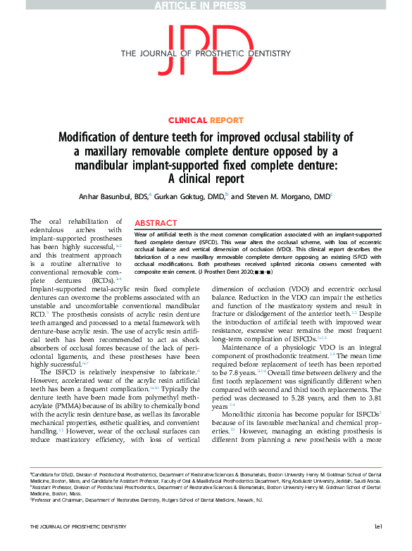 (PDF) Modification of denture teeth for improved occlusal stability of ...
