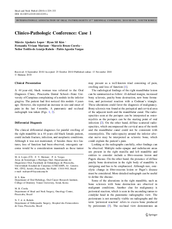 (PDF) Clinico-Pathologic Conference: Case 1