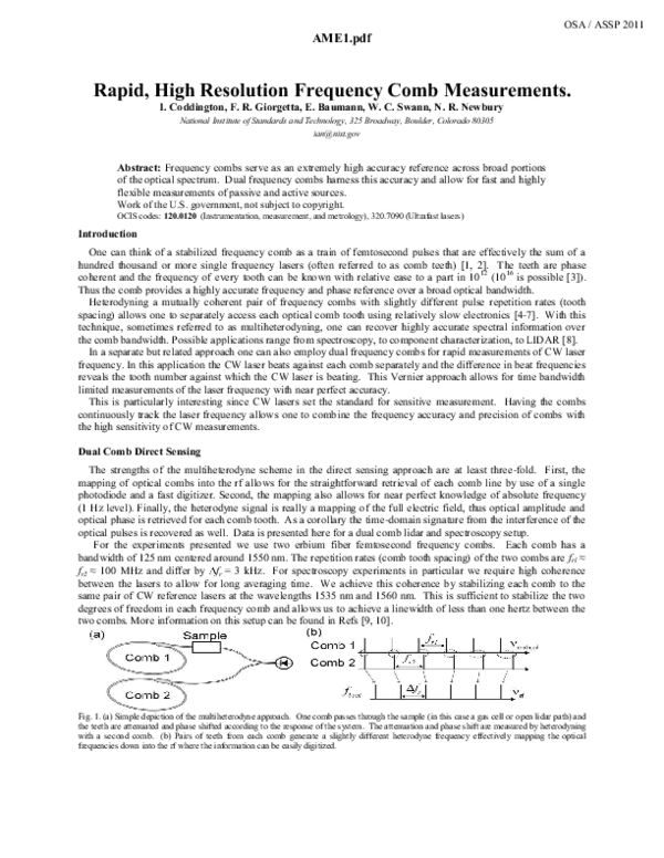 (PDF) Rapid, High Resolution Frequency Comb Measurements