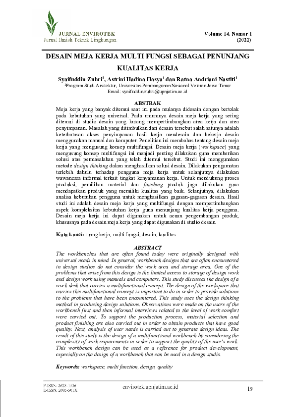 (PDF) Desain Workspace Multifungsi Sebagai Penunjang Kualitas Kerja