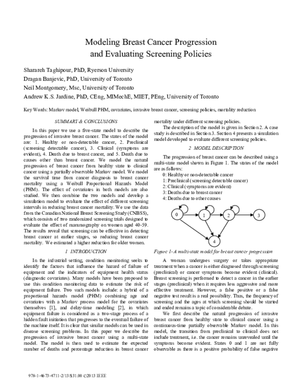 (PDF) Modeling breast cancer progression and evaluating screening policies | Andrew Jardine ...