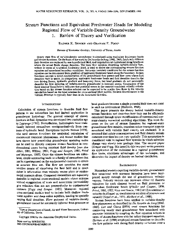 (PDF) Stream functions and equivalent freshwater heads for modeling regional flow of variable ...
