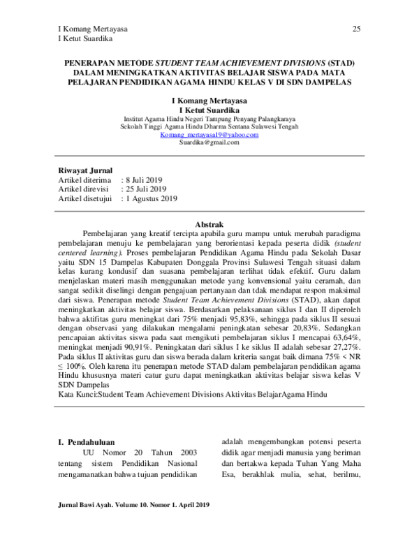 (PDF) Penerapan Metode Student Team Achievement Divisions (Stad) Dalam Meningkatkan Aktivitas ...