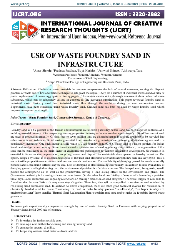 (PDF) Use of Waste Foundry Sand in Infrastructure