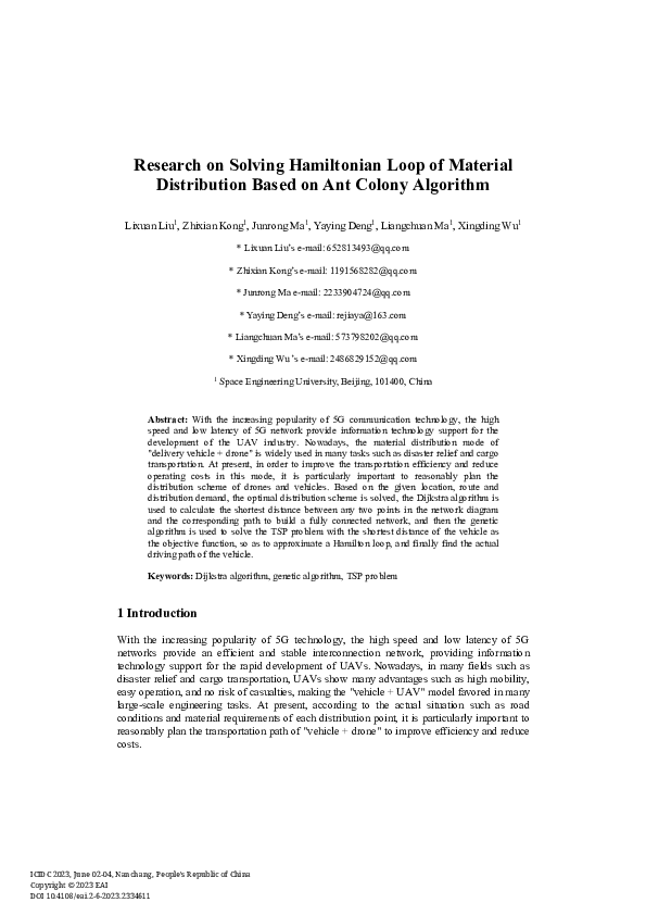 (PDF) Research on Solving Hamiltonian Loop of Material Distribution Based on Ant Colony Algorithm