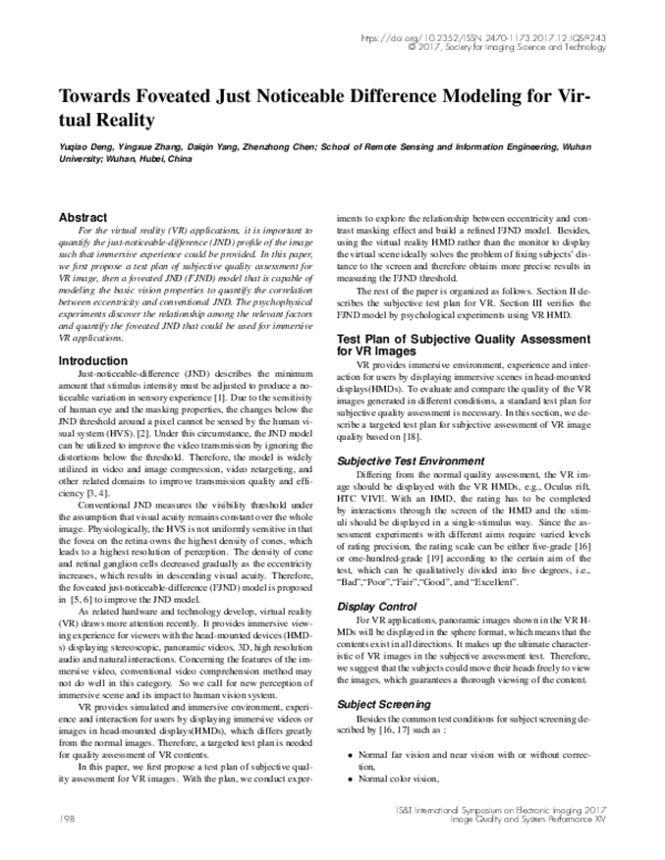 (PDF) Towards Foveated Just Noticeable Difference Modeling for Virtual ...